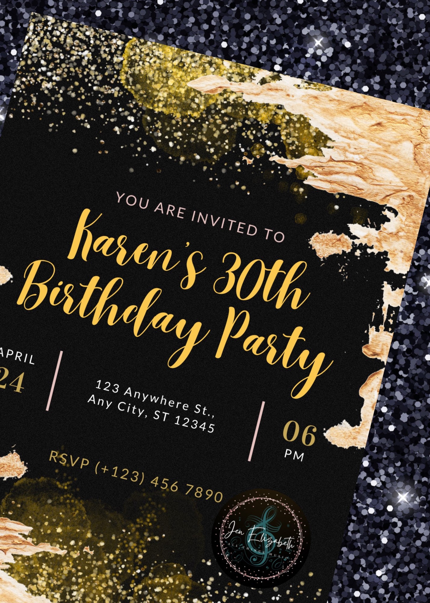 Gold Glitter Birthday Invitation Template, Golden Birthday, Teen Adult ...