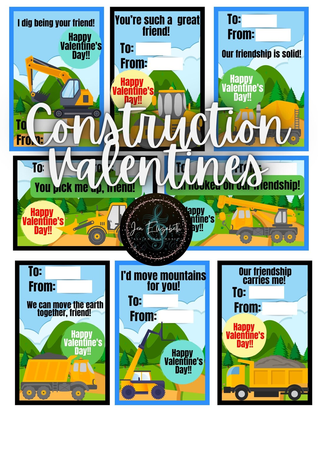 Construction Vehicles Valentines (8), Truck Valentines, Classroom ...