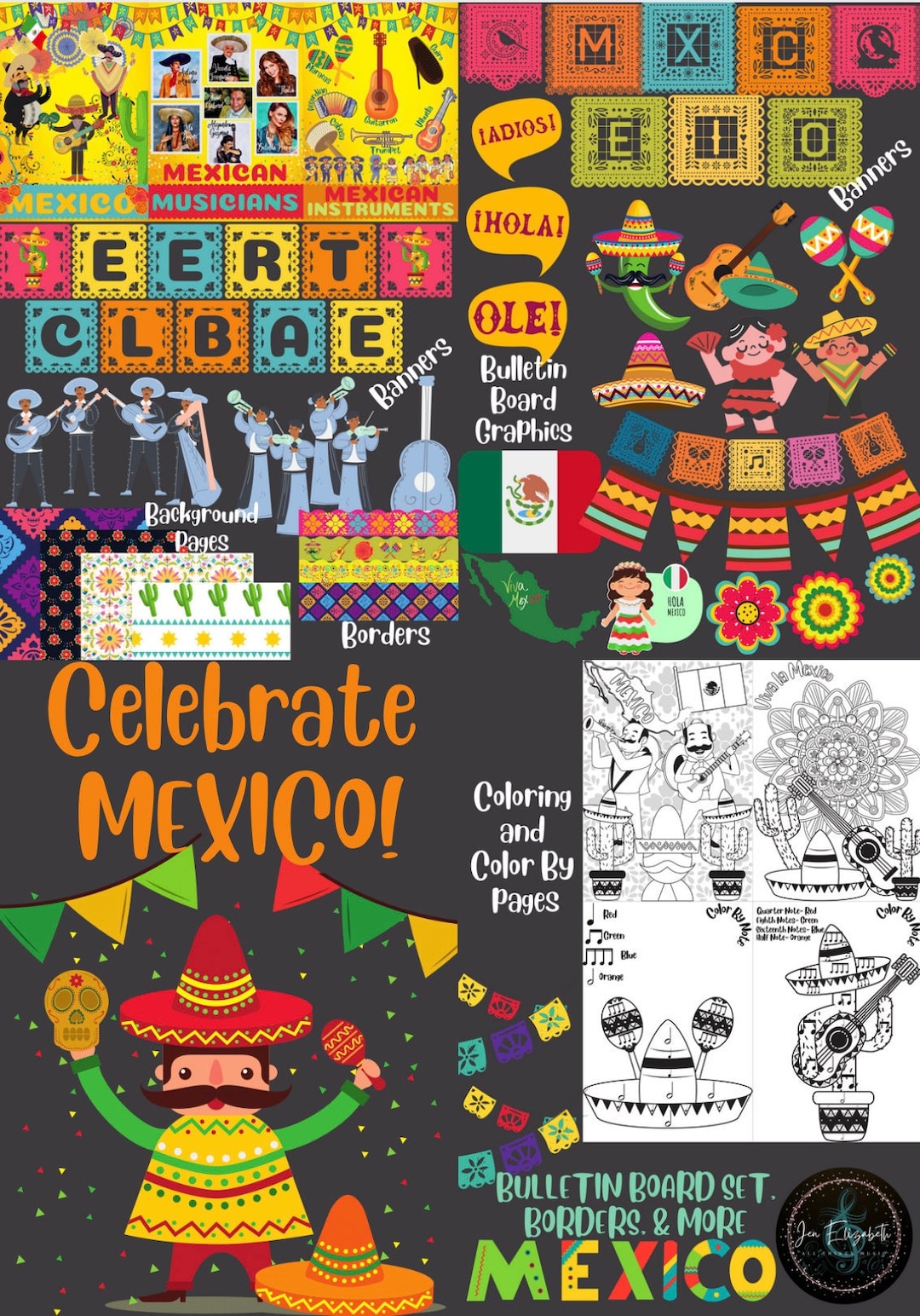 Mexico Bulletin Board Set, Borders & Coloring Pages, Cinco De Mayo ...
