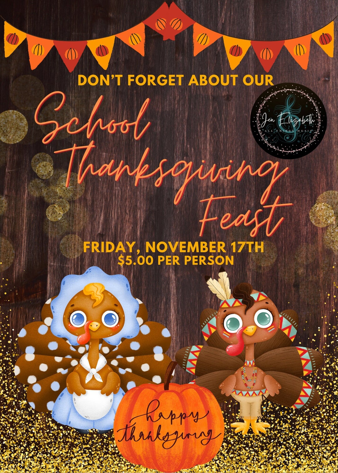 School Thanksgiving Feast Invitation Template, Thanksgiving Invitation ...