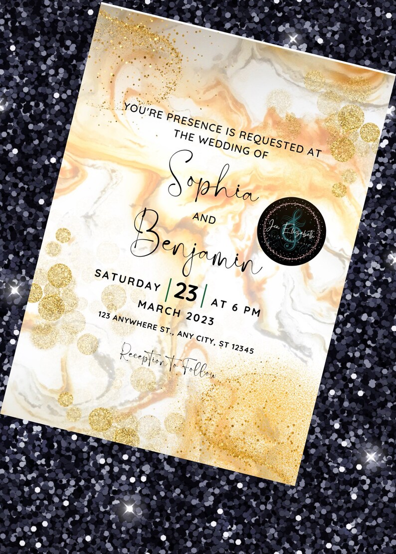 Gold Glitter Marble Wedding Invitation Template, Gold Wedding, Marble ...