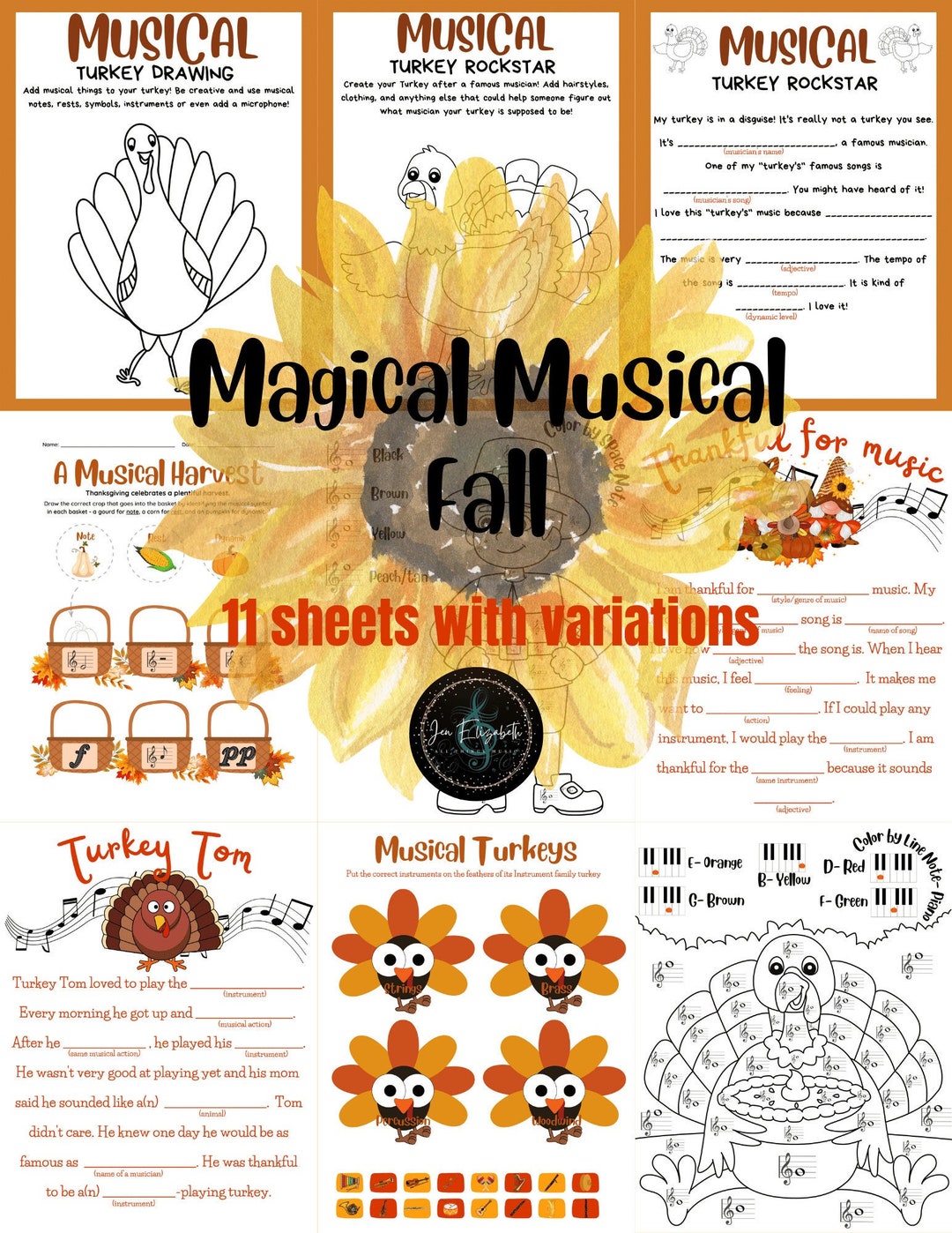 Magical Musical Fall- Set of 11 Sheets, Thanksgiving Music ...