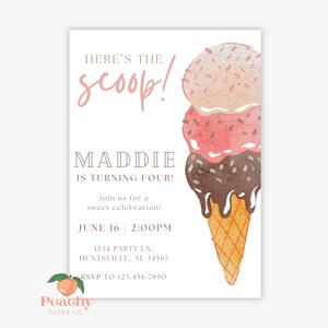 Here’s the Scoop Birthday Invitation, Ice Cream Party Invite, Editable ...