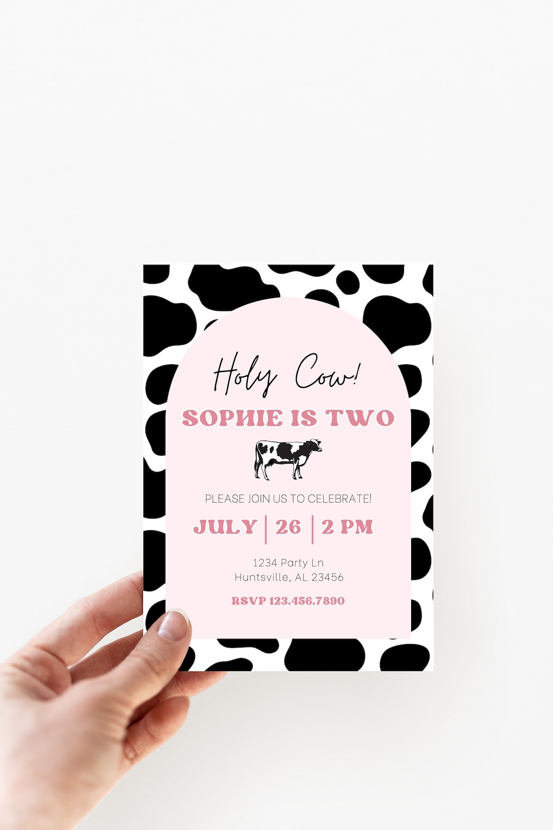 Pink Holy Cow Birthday Party Invite, Editable Invitation, Instant ...