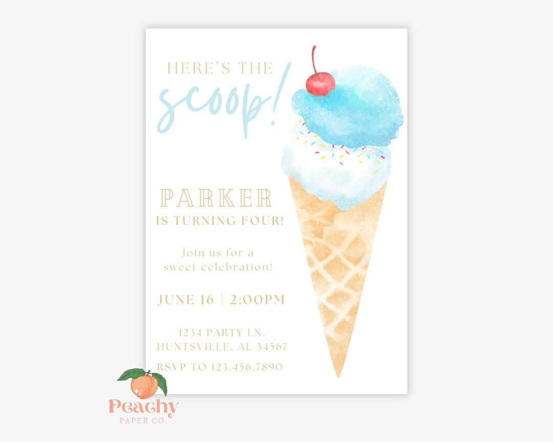 Heres the Scoop Birthday Invitation Ice Cream Party Invite - Etsy