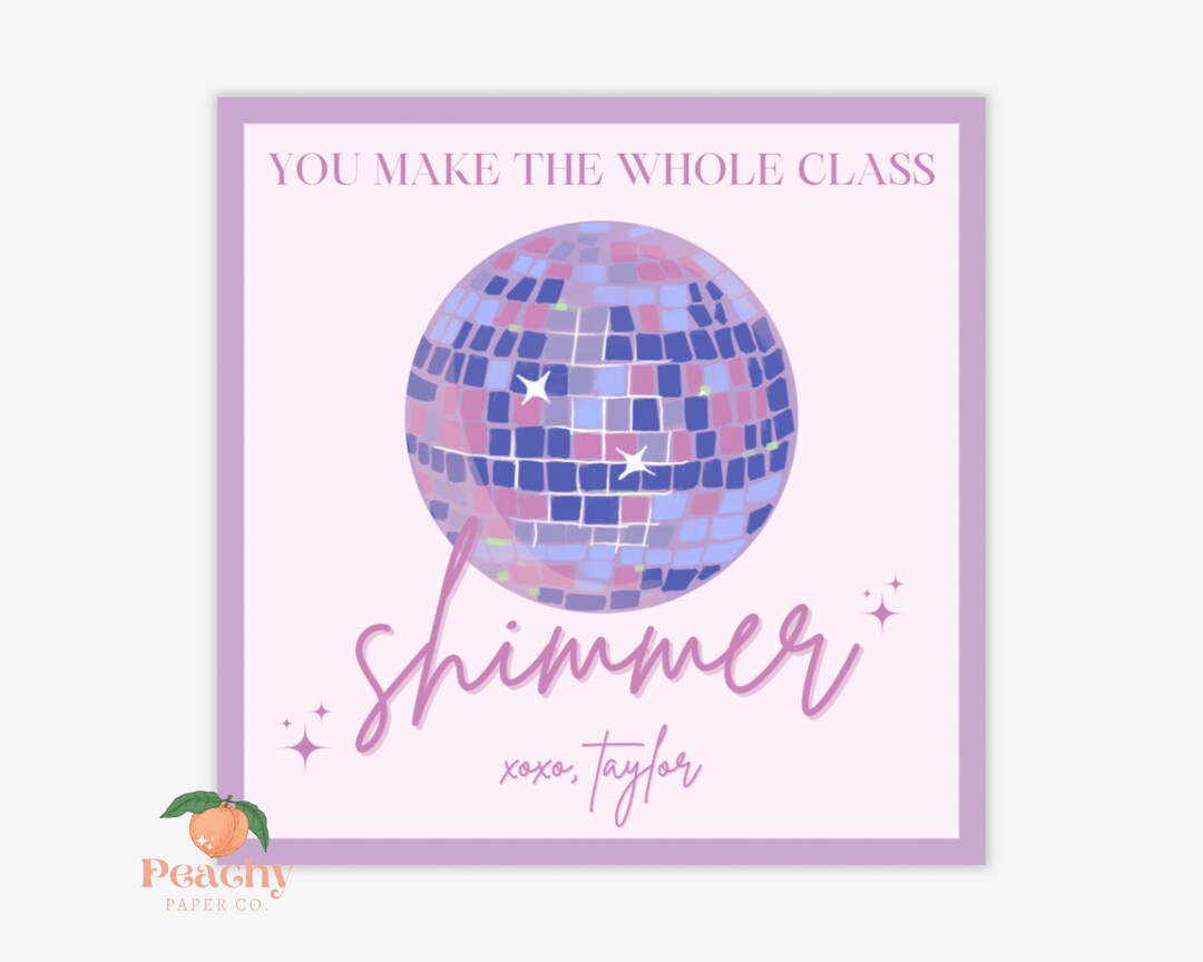 Printable Valentine’s Day Card for Kids, Watercolor Disco Ball Shimmer ...
