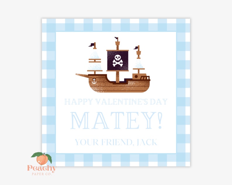 Printable Pirate Ship Valentine’s Day Tag, Watercolor Classroom ...