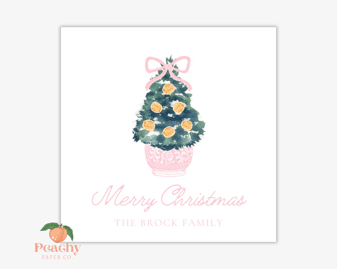 Printable Christmas Tag, Pink Watercolor Christmas Tree Gift Tag ...