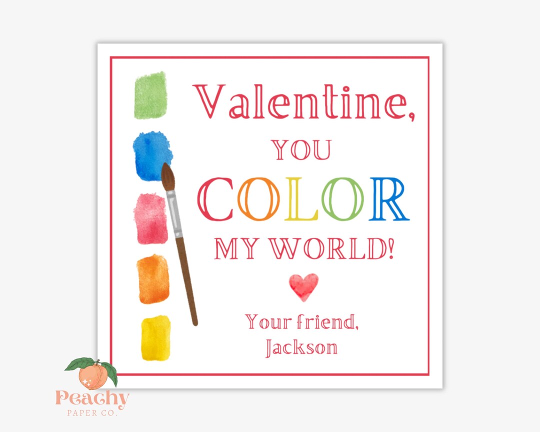 Printable Valentine’s Day Paint Tag, Watercolor Classroom Valentine’s ...