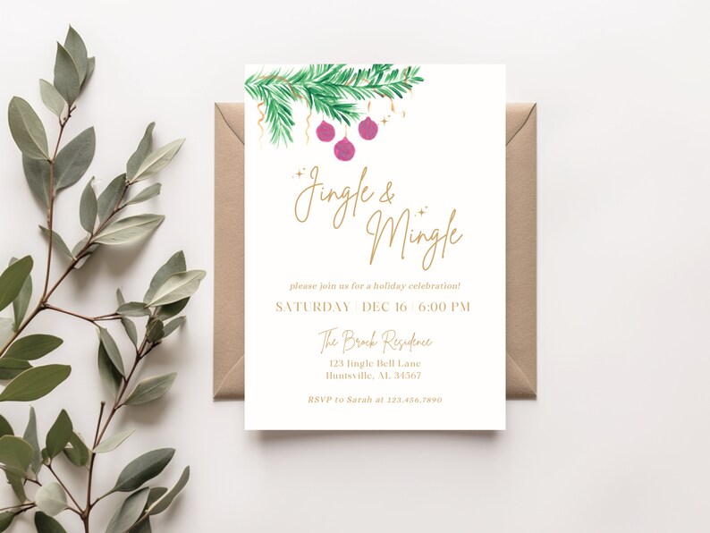 Holiday Party Invitation Template, Jingle and Mingle Christmas Party ...