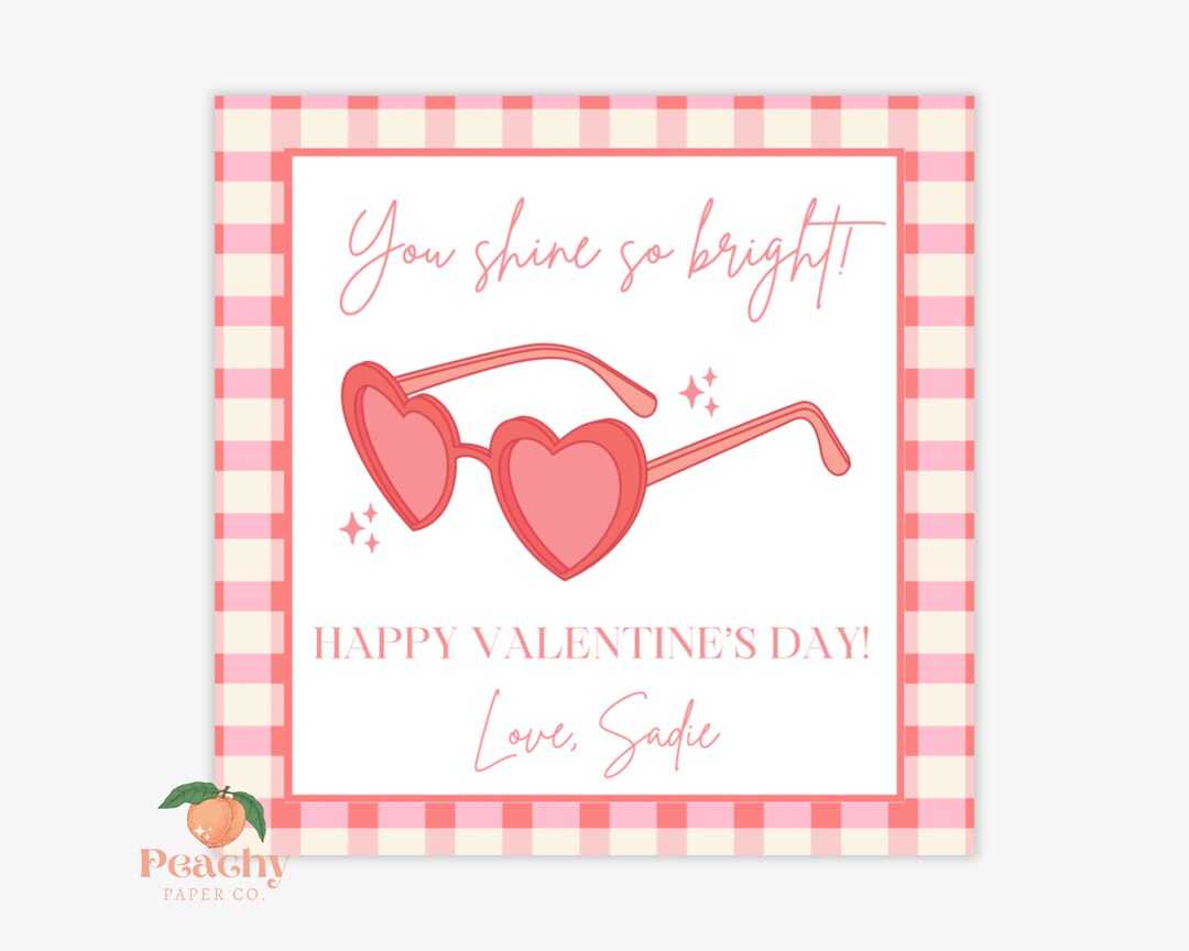 Printable Happy Valentine’s Day Tag, Heart Glasses Classroom Valentine ...