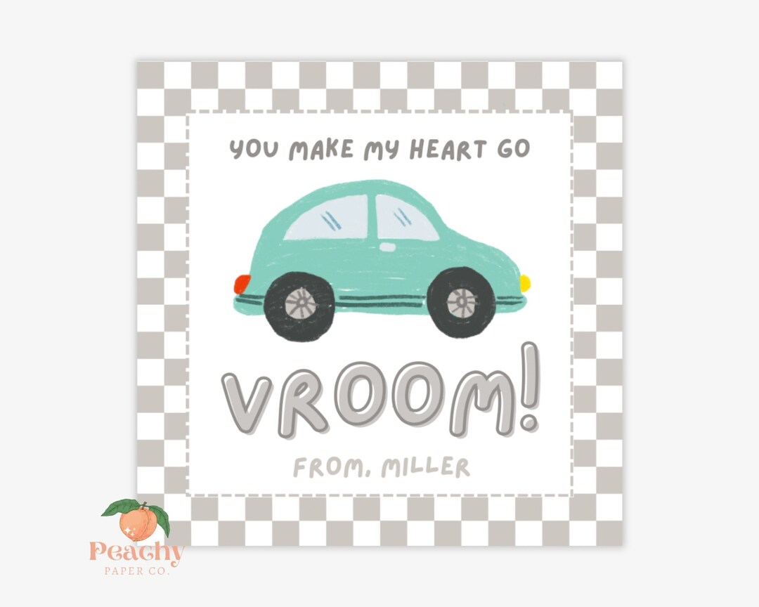 Printable Valentine’s Day Card for Kids, Car Classroom Valentine’s Day ...