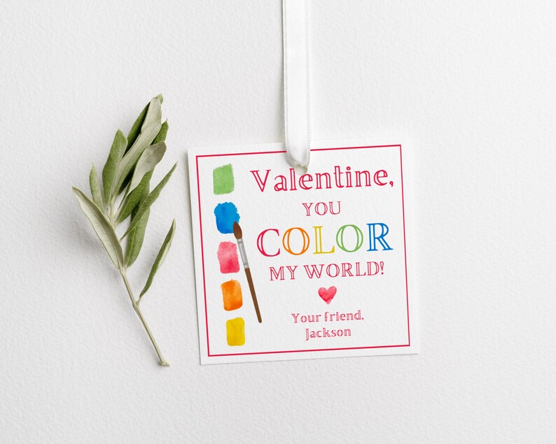 Printable Valentine’s Day Paint Tag, Watercolor Classroom Valentine’s ...