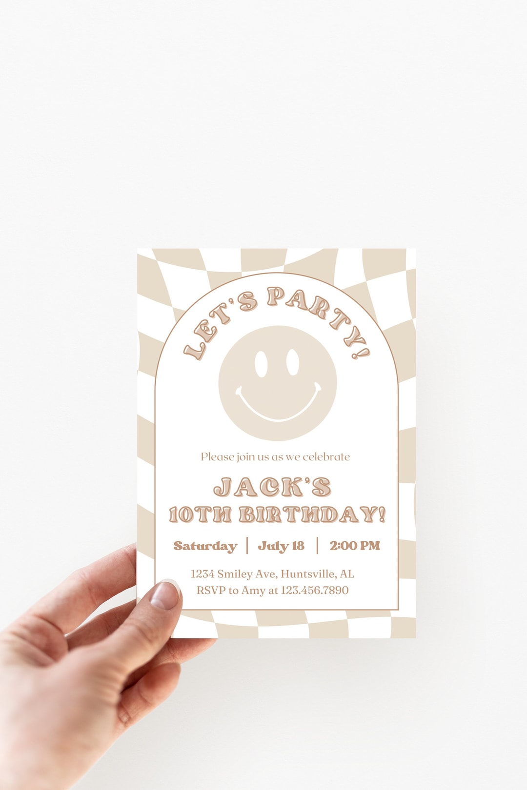 Smiley Face Birthday Party Invite, Retro Checkered Smiley Face Invite ...