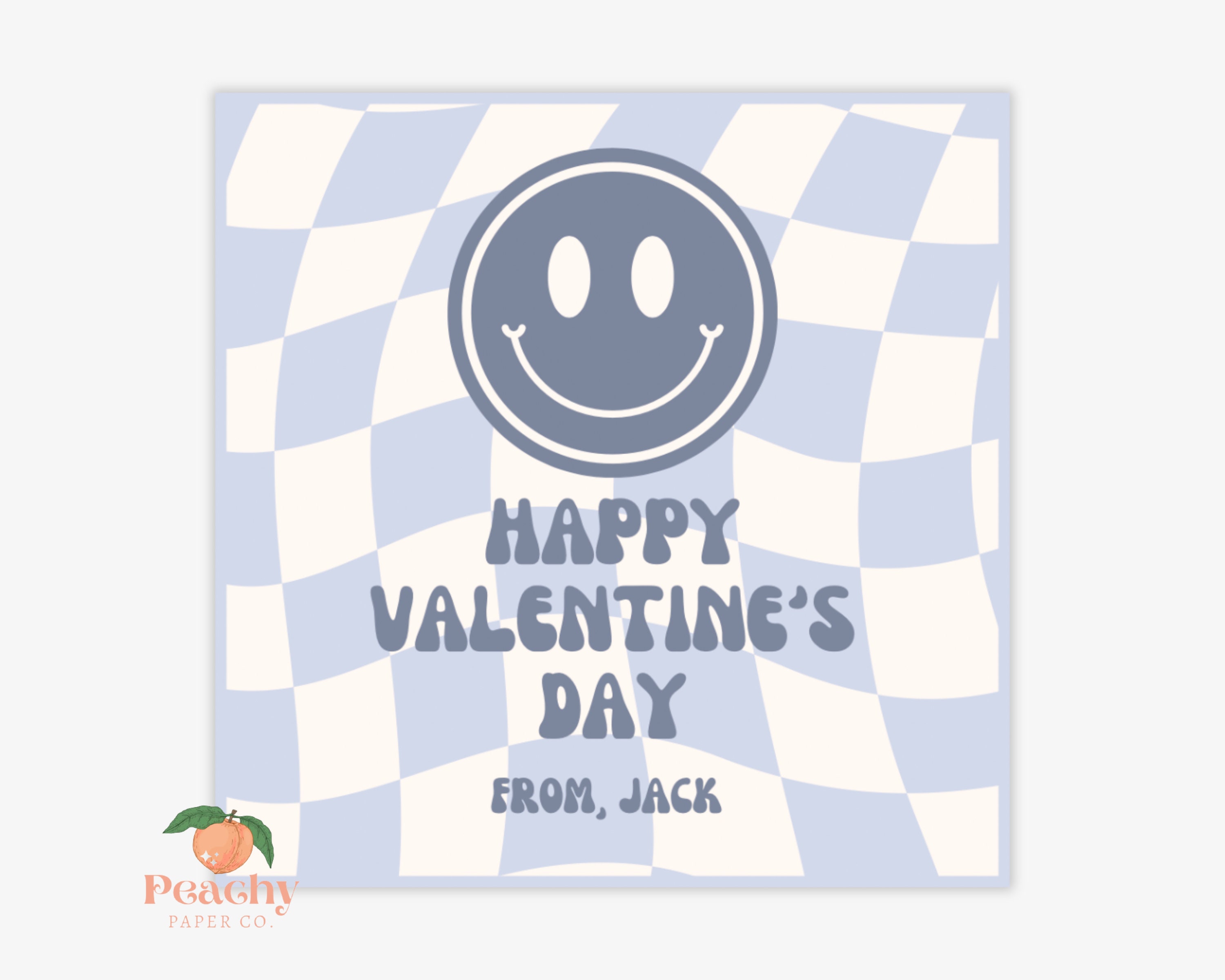Printable Smiley Face Checkered Valentine’s Day Tag, Classroom ...