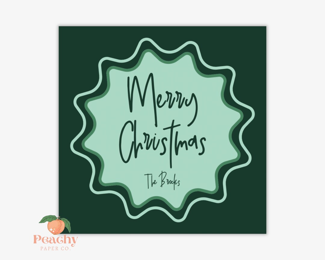 Printable Christmas Tag, Wavy Merry Christmas Gift Tag, Personalized ...