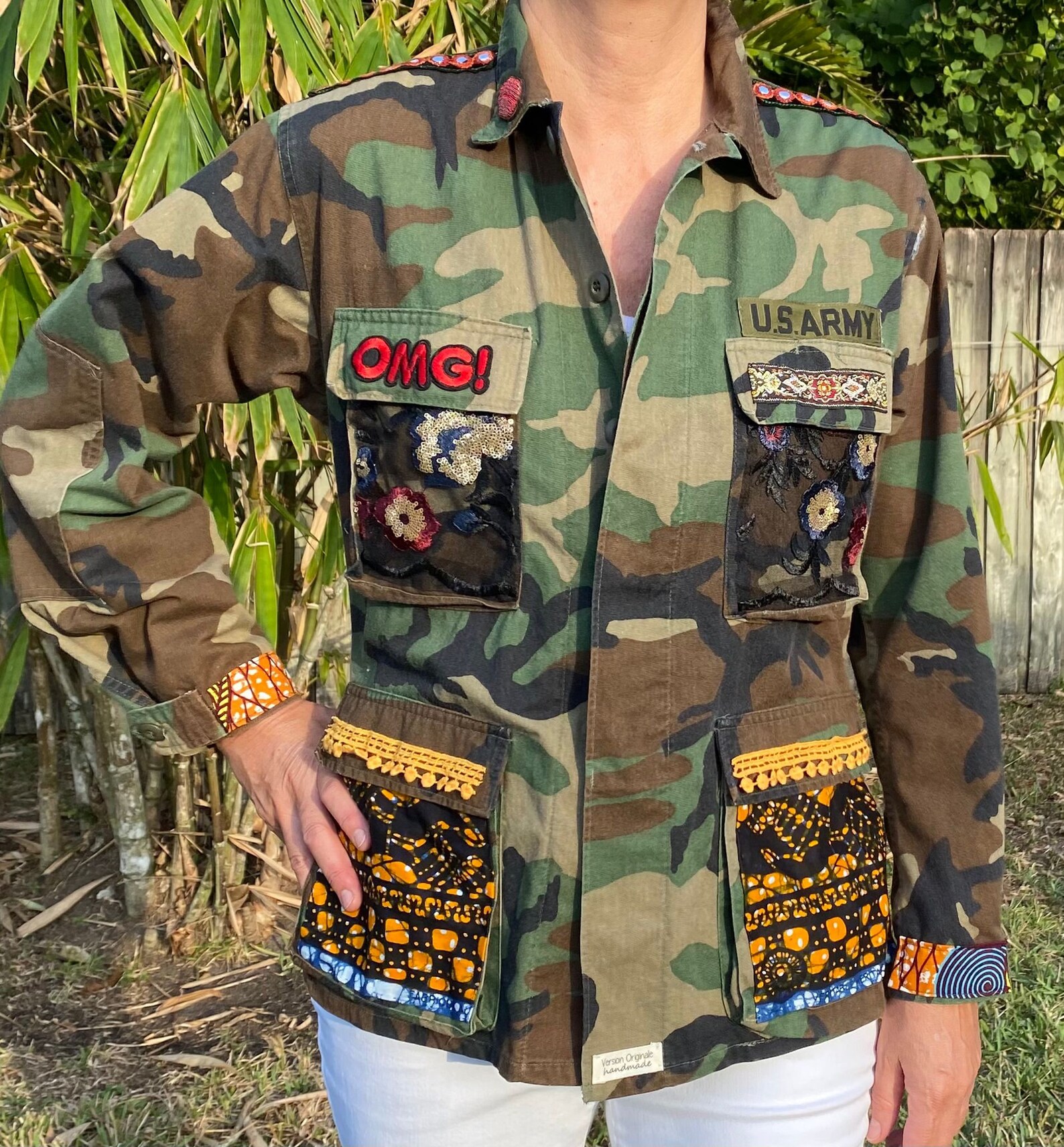 Custom Upcycled Vintage Army Jacket Ghana Fabric Camouflage Jacket ...