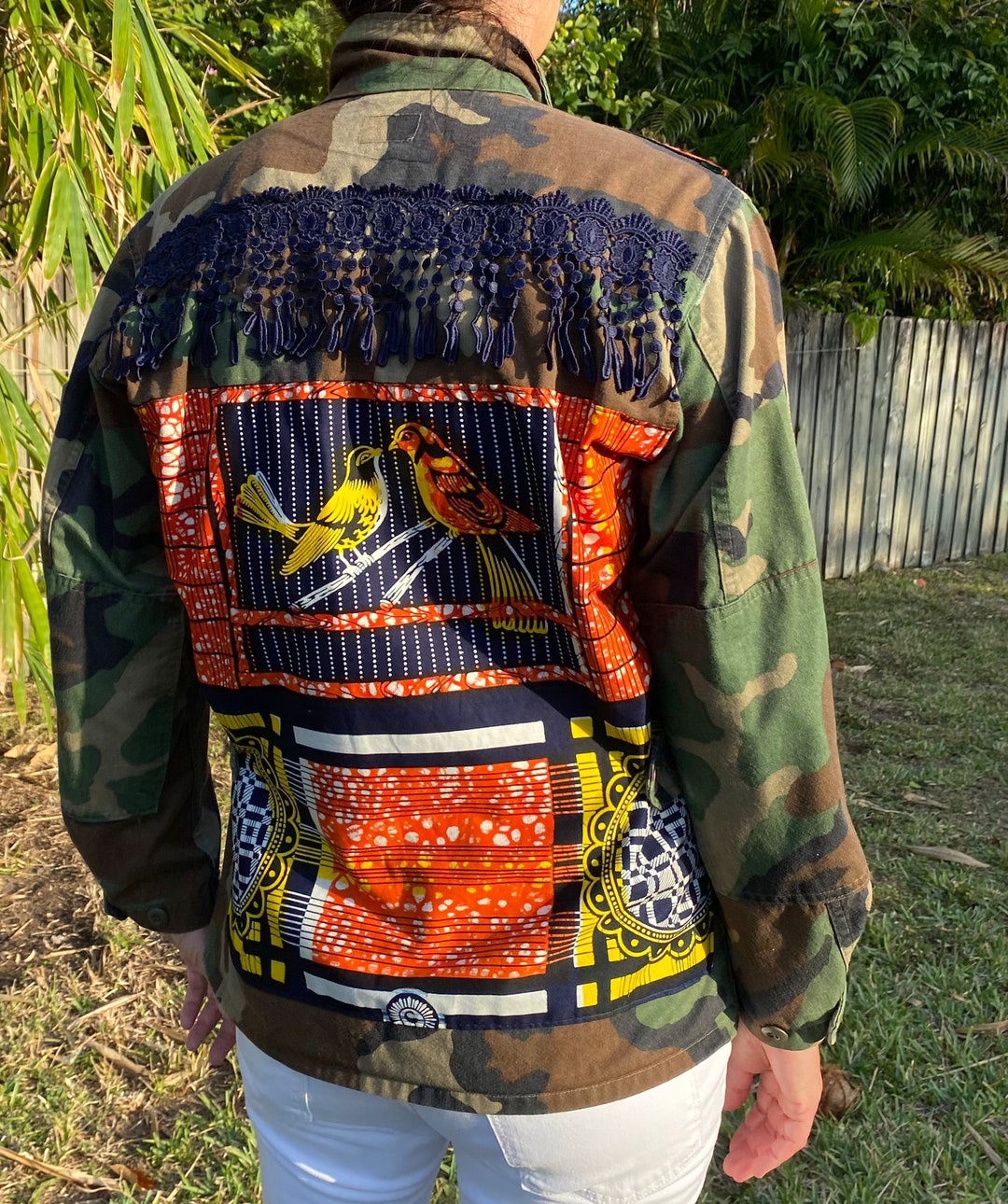 Custom Upcycled Vintage Army Jacket Ghana Fabric Camouflage Jacket ...