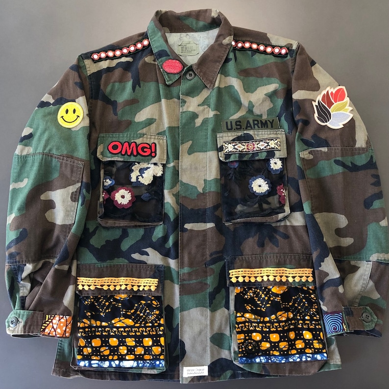 Custom Upcycled Vintage Army Jacket Ghana Fabric Camouflage Jacket ...