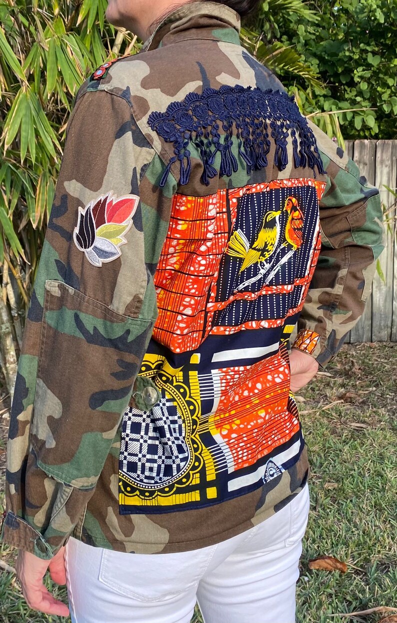 Custom Upcycled Vintage Army Jacket Ghana Fabric Camouflage Jacket ...