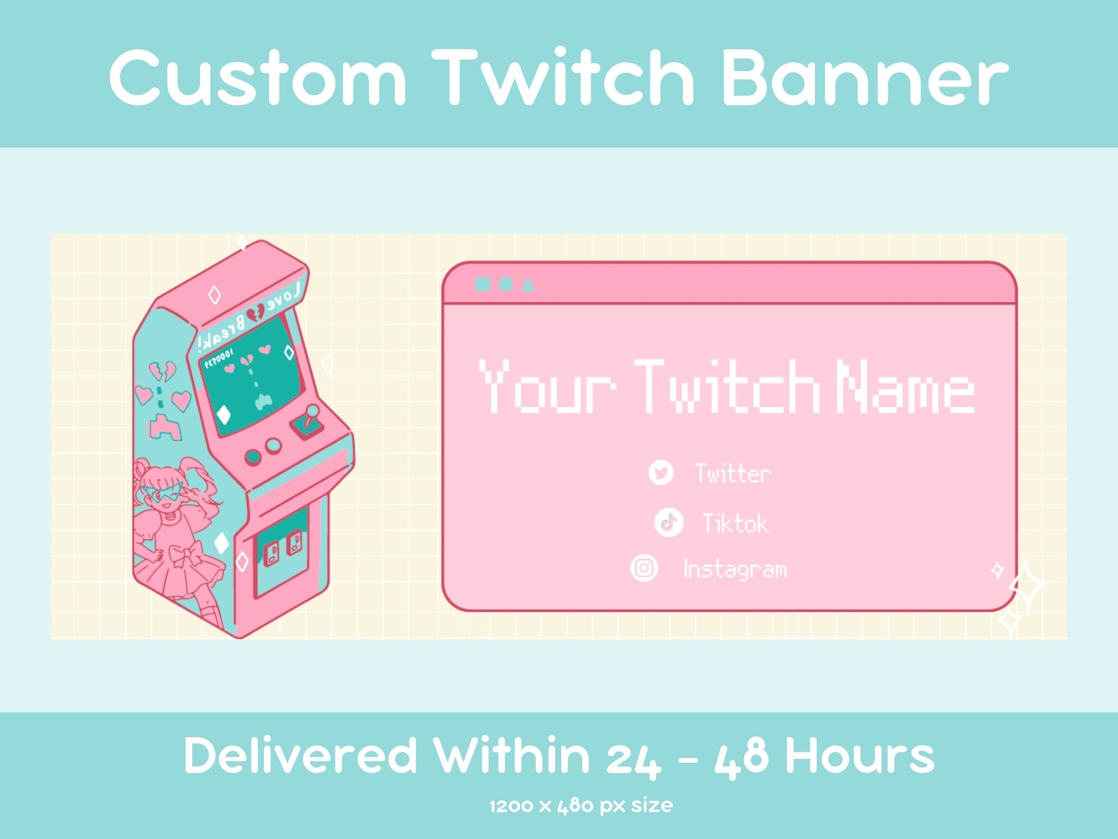 Custom Twitch Banner, Pastel Pixel Arcade Banner, Twitch Overlay ...