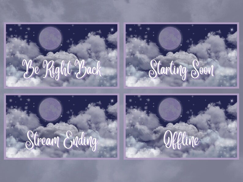 Cozy Cloud Stream Animated Screens, Lofi Twitch Overlay, Moon Twitch ...