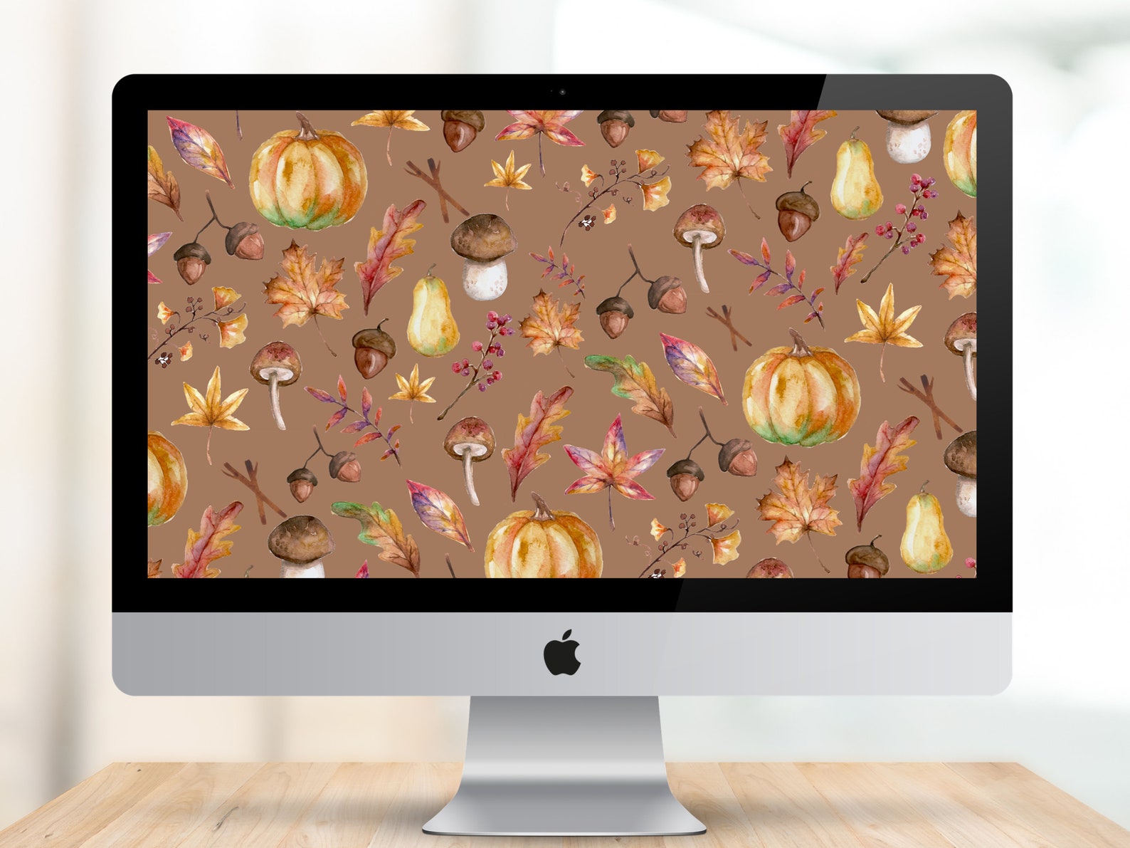 Fall Desktop Wallpaper: Pumpkin, Leaves, and Forest (PNG Download) - Etsy