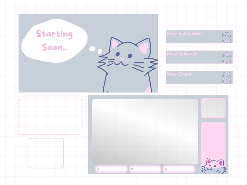 Cat Twitch Stream Overlay Set Kawaii Cat Stream Alerts - Etsy
