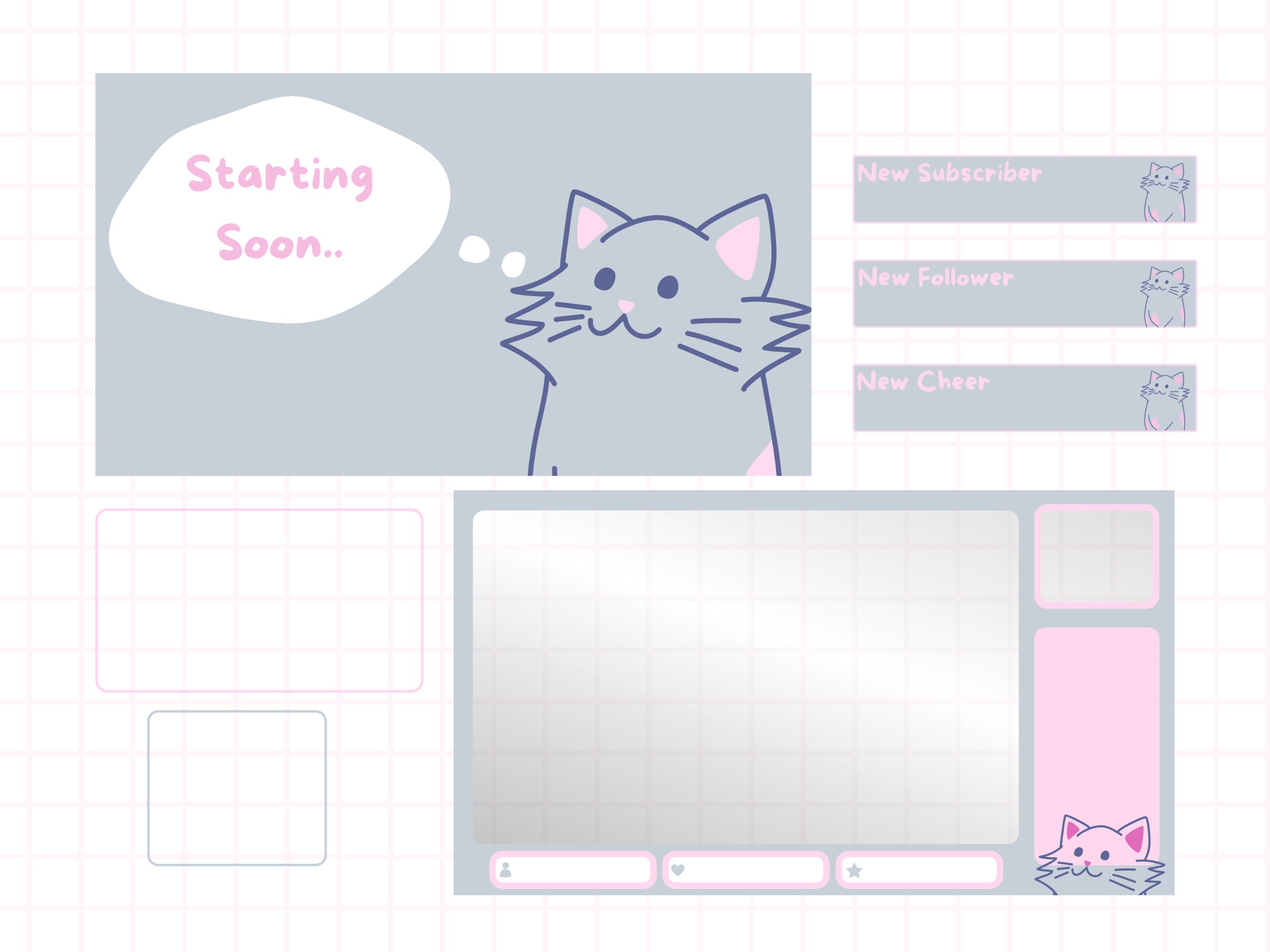 Cat Twitch Stream Overlay Set Kawaii Cat Stream Alerts - Etsy