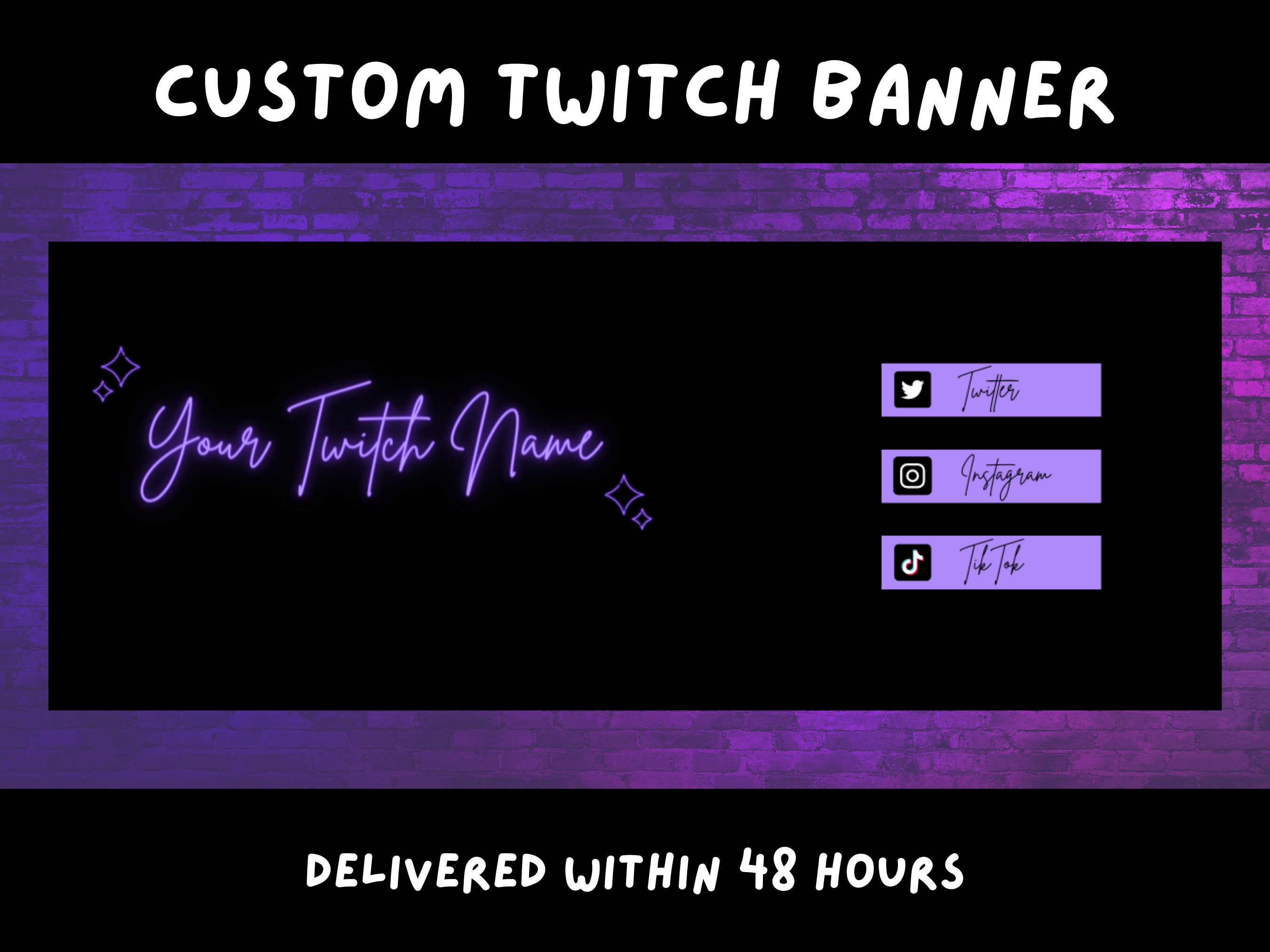 Neon Twitch Banner, Custom Twitch Banner, Twitch Profile Header, Purple ...