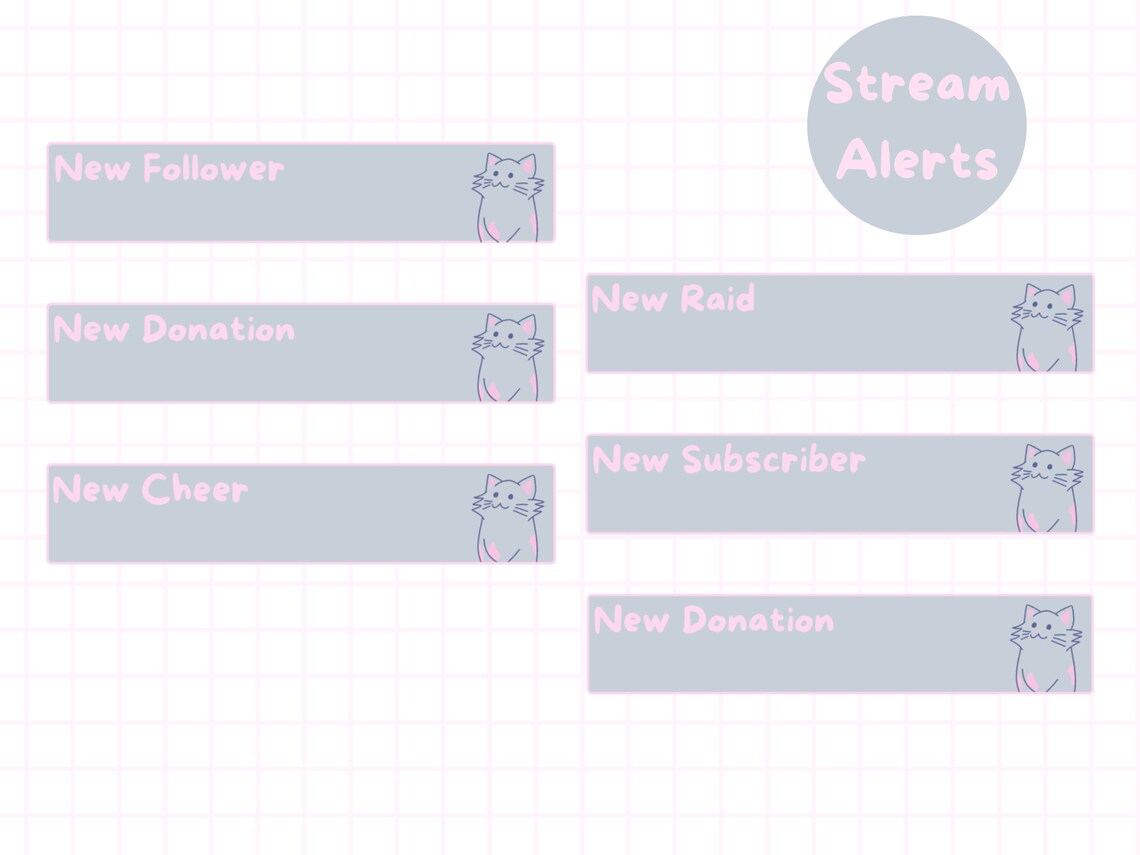 Cat Twitch Stream Overlay Set Kawaii Cat Stream Alerts - Etsy