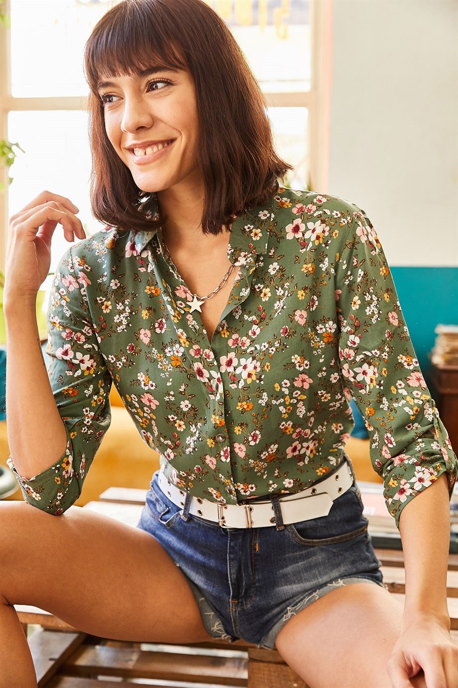 Floral Button Down Shirt for Women, Flower Printed Long Sleeve Button ...
