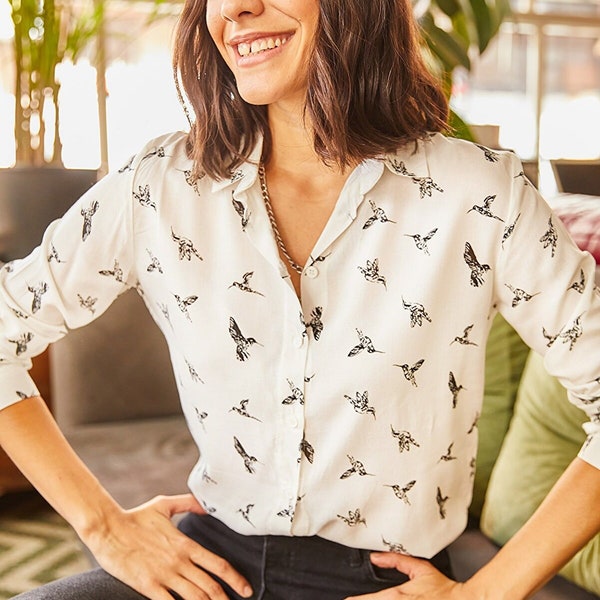 Bird Print Blouse - Etsy