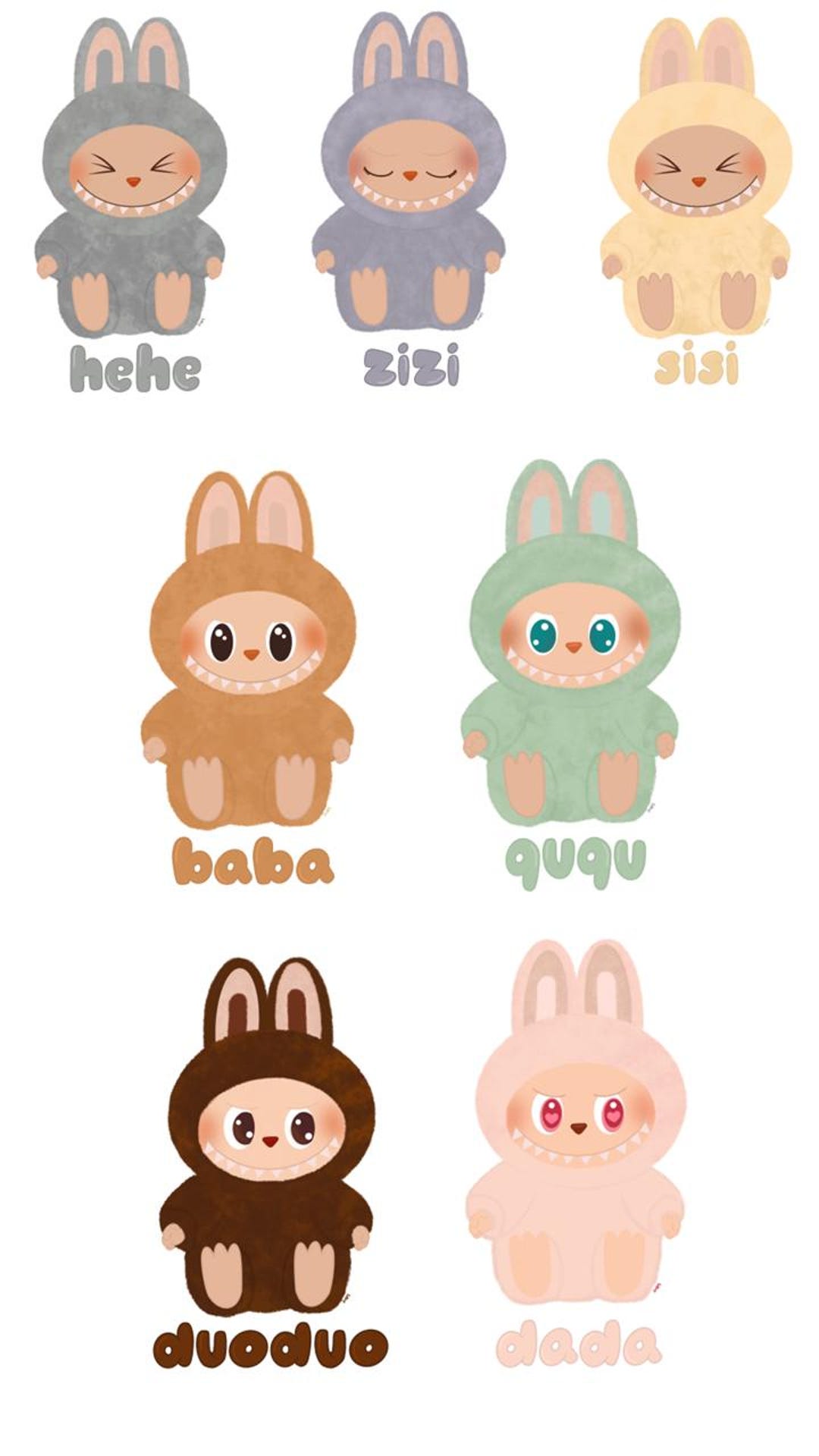 Fan Art Labubu Stickers | Have a Seat | Baba | Dada | Hehe | Ququ ...