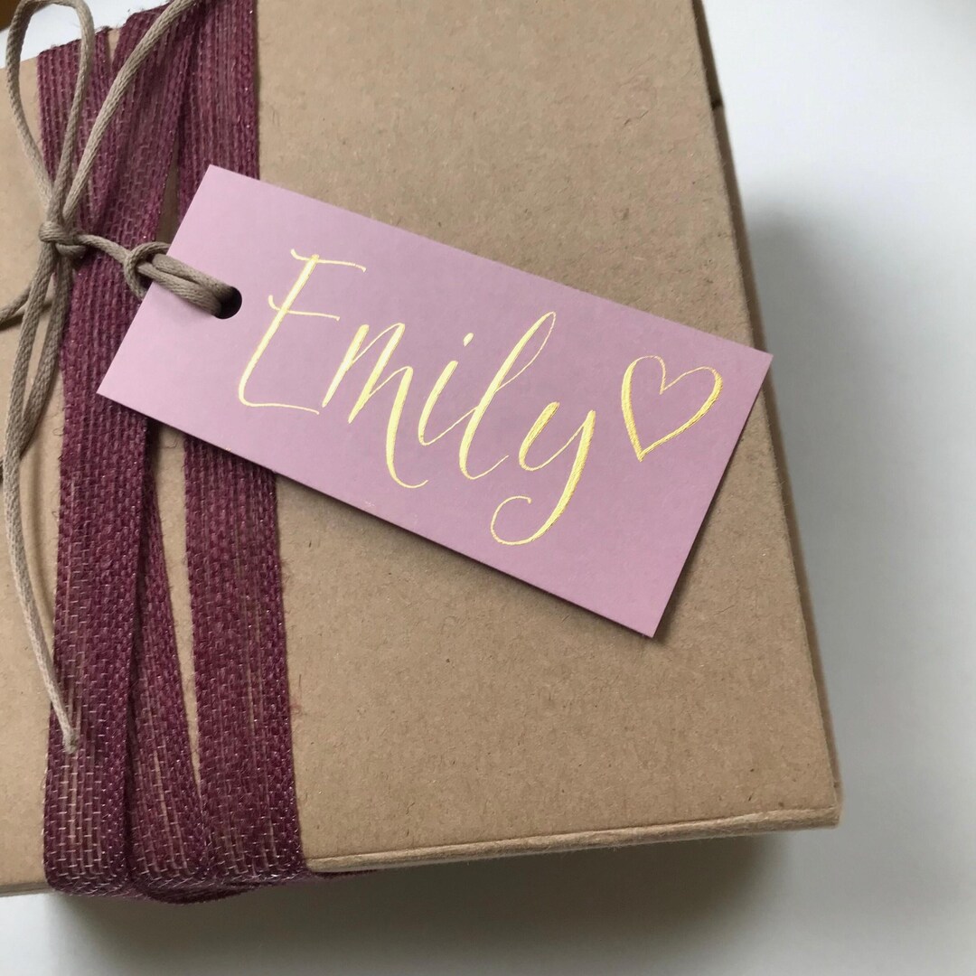 Personalised Pink Gift Tag - Calligraphy Wedding Favour - Silver or ...