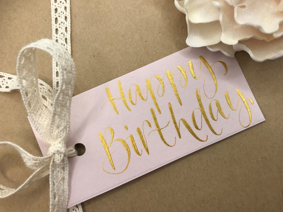 Blush Pink Gift Tag, Hand Written With Happy Birthday, Gift Tag for ...