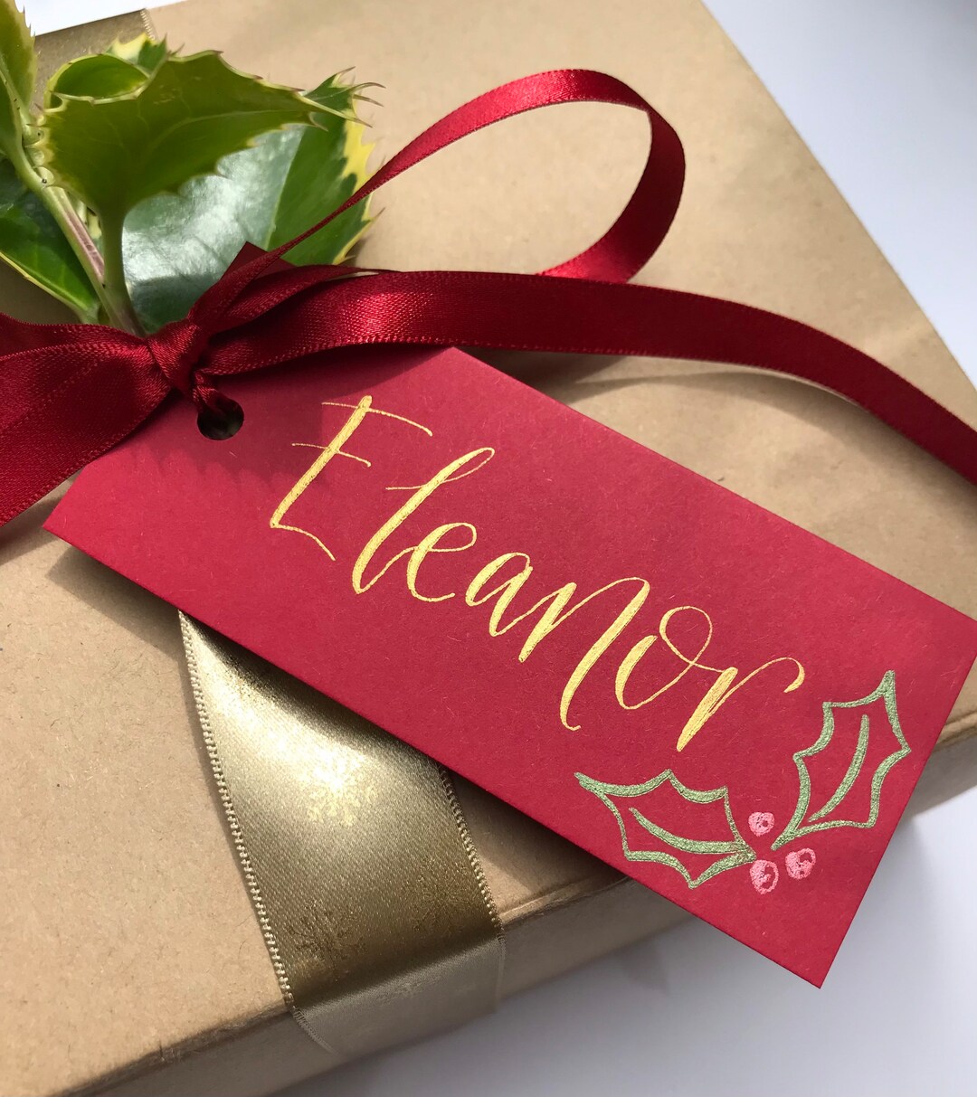Personalised Red Christmas Gift Tag With Calligraphy – Custom Name ...
