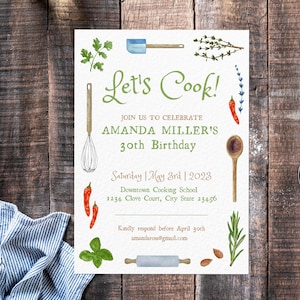 Cooking Party Invitation -digital File / Template / Download / Green ...