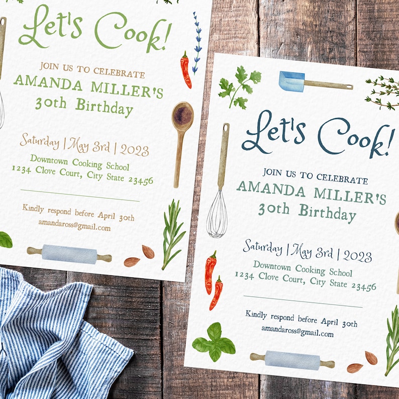 Cooking Party Invitation -digital File / Template / Download / Green ...
