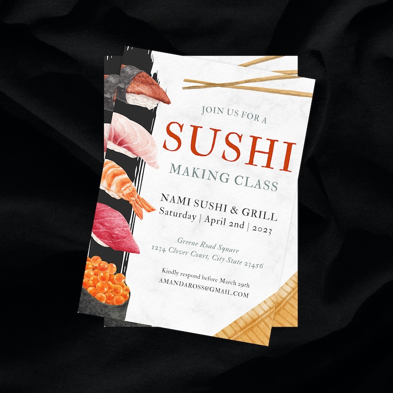 Sushi Making Class Invitation -digital File / Template / Download ...