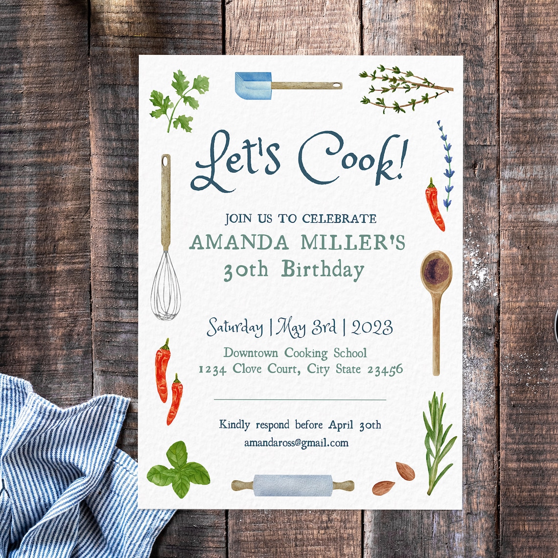 Cooking Party Invitation -digital File / Template / Download / Green ...