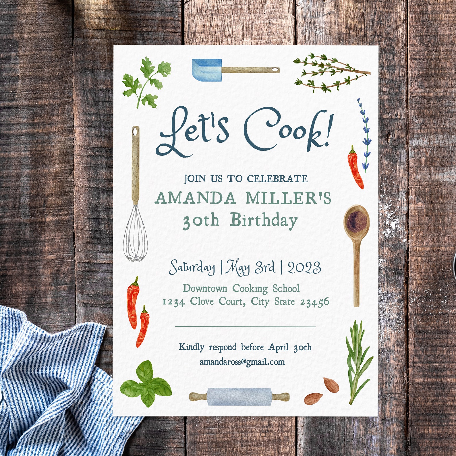 Cooking Party Invitation -digital File / Template / Download / Green ...