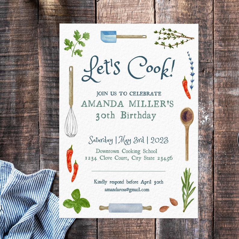 Cooking Party Invitation -digital File / Template / Download / Green ...