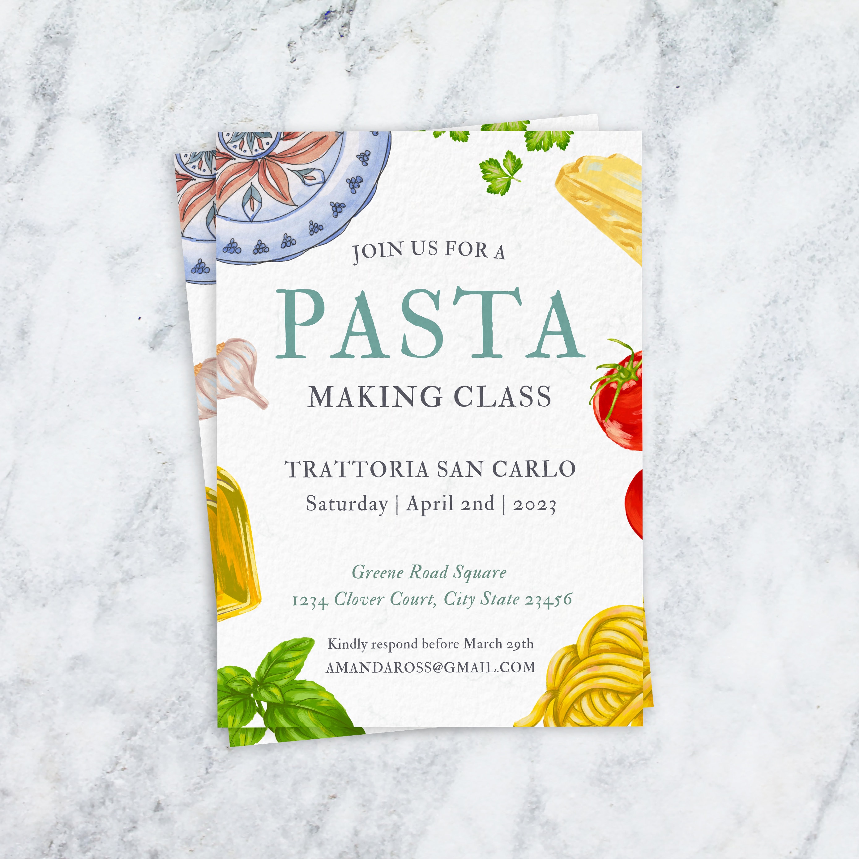 Pasta Class Party Invitation -digital File / Template / Download ...