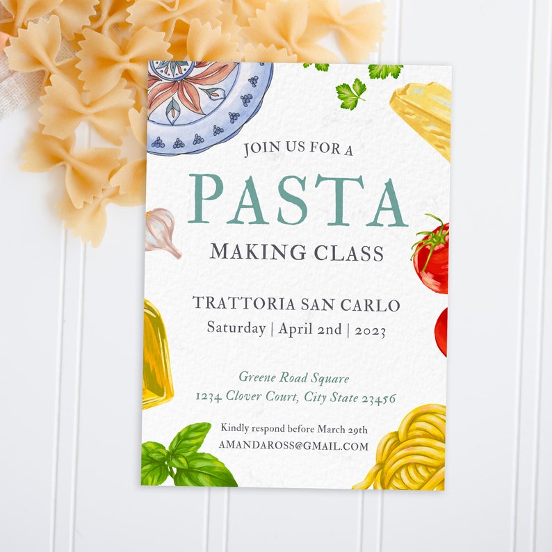 Pasta Class Party Invitation -digital File / Template / Download ...