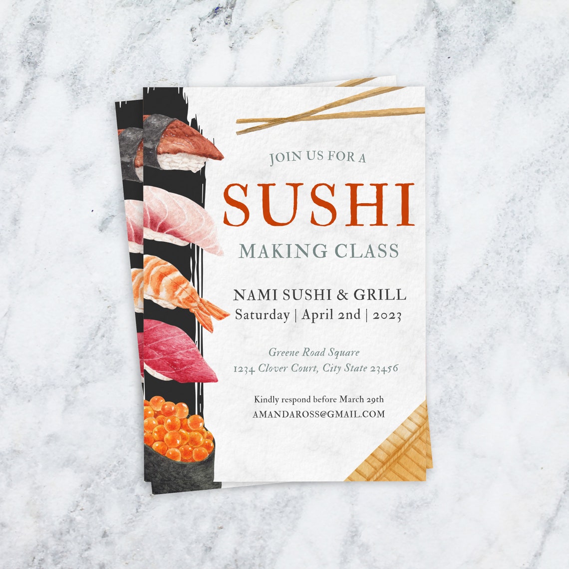 Sushi Making Class Invitation -digital File / Template / Download ...
