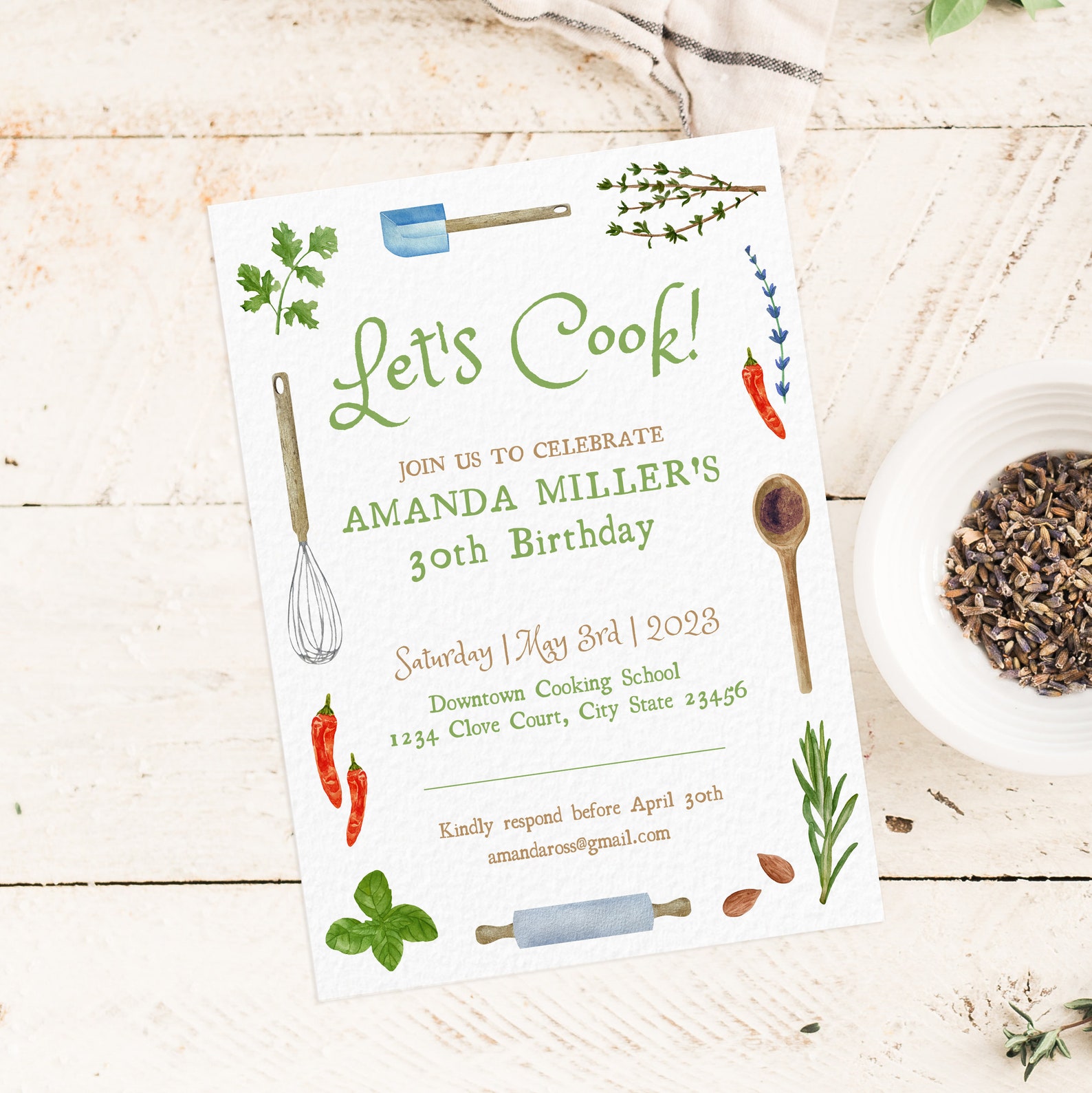 Cooking Party Invitation -digital File / Template / Download / Green ...