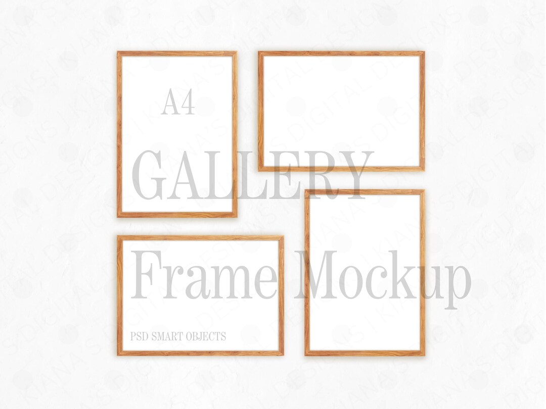 Four 4 Wooden Picture Frames Gallery Mockup | PSD Photoshop | Smart Object Layer | Digital ...