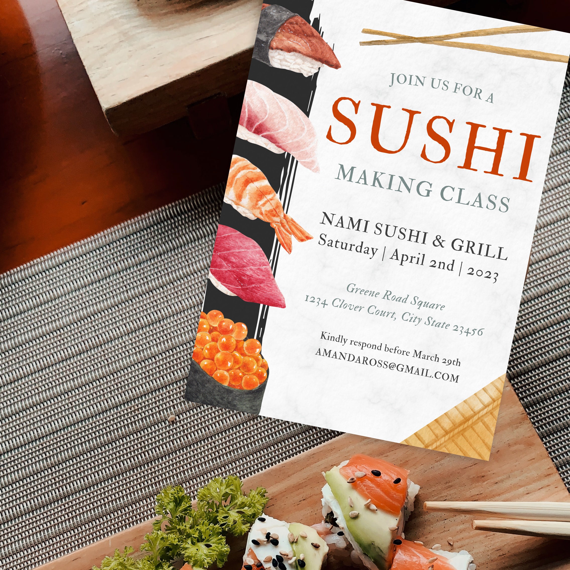Sushi Making Class Invitation -digital File / Template / Download ...