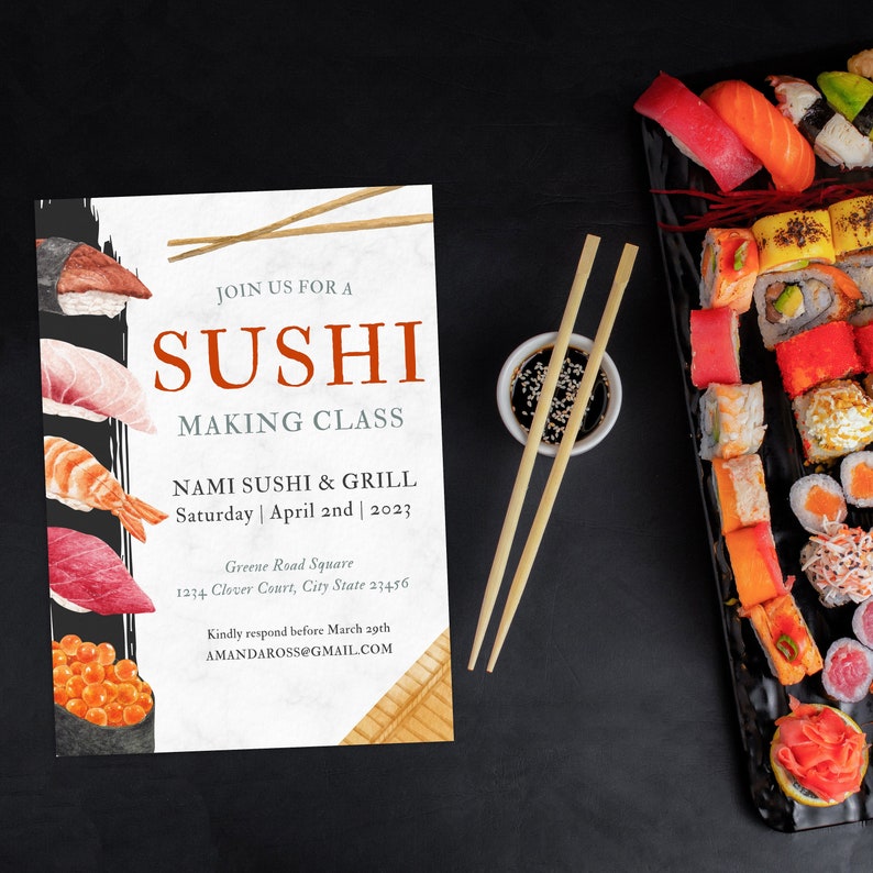Sushi Making Class Invitation -digital File / Template / Download ...